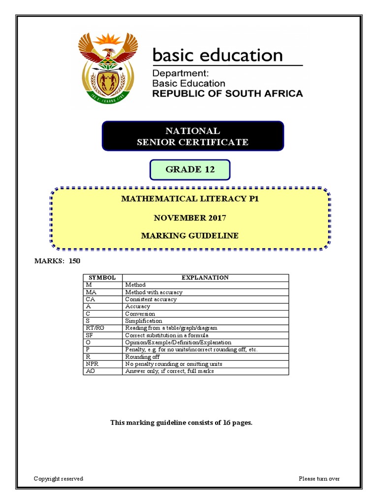 Mathematical Literacy P1 Nov 2017 MEMO | PDF | Area | Mathematics