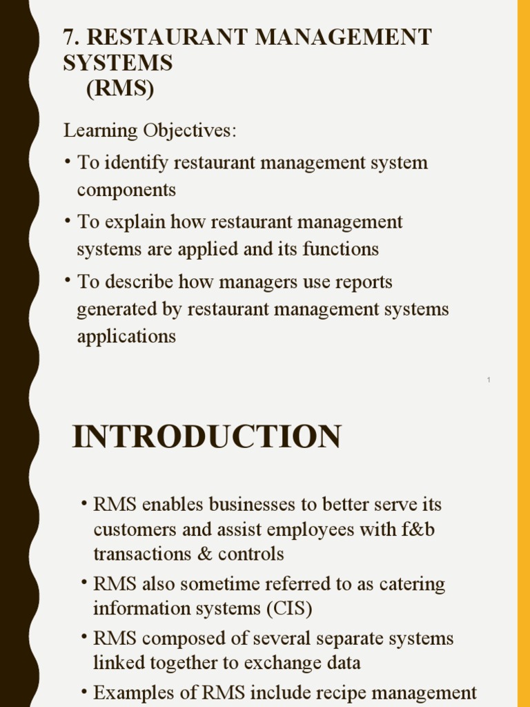 CH 6 RESTAURANT MANAGEMENT SYSTEM | PDF | Point Of Sale | Business