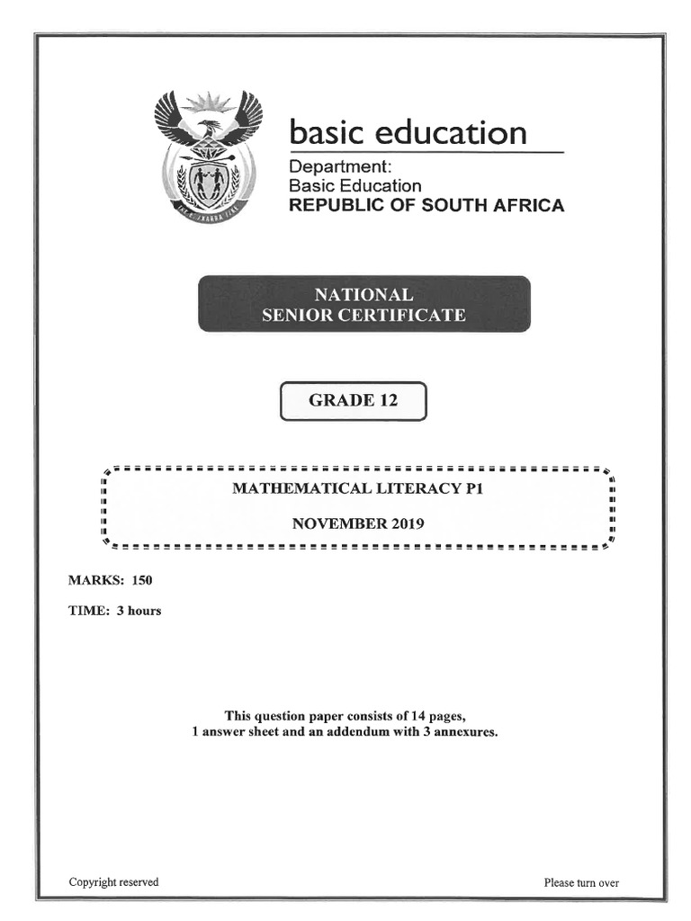 Mathematical Literacy P1 Nov 2019 | PDF