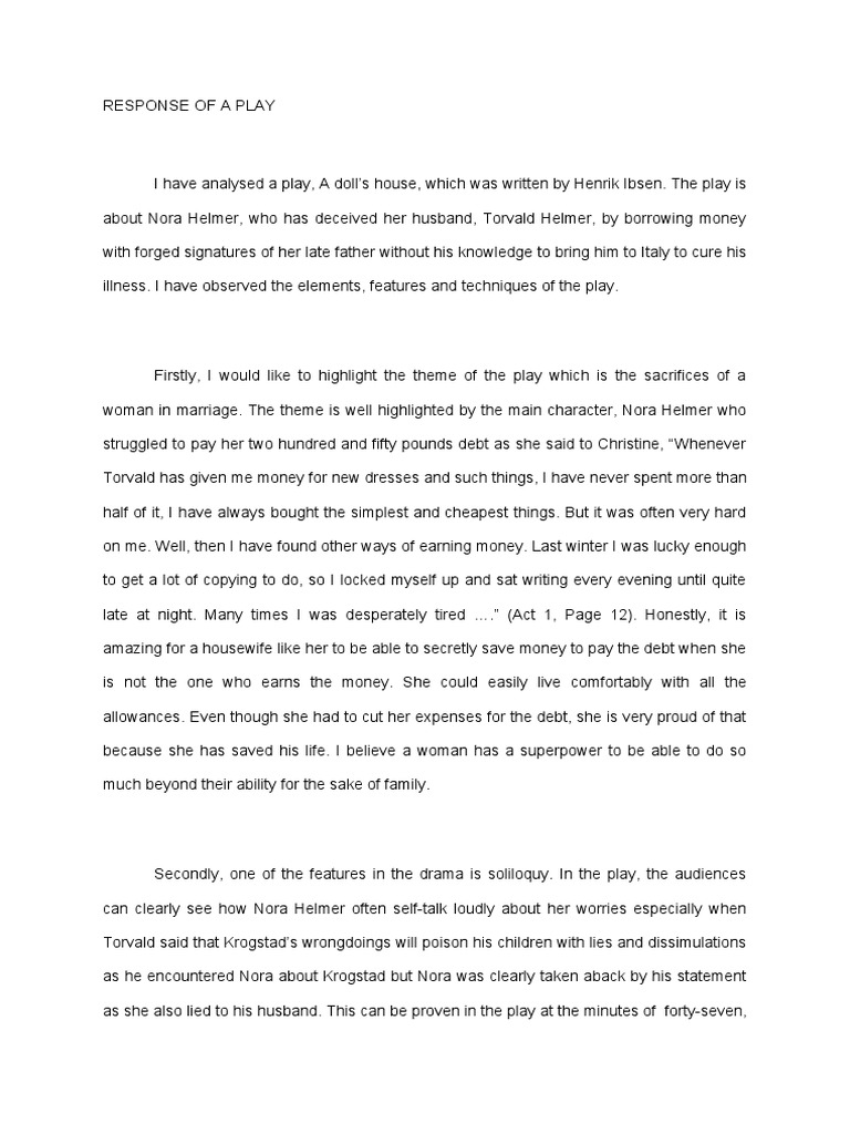 RESPONSE TO A PLAY - A Doll's House | PDF | A Doll's House