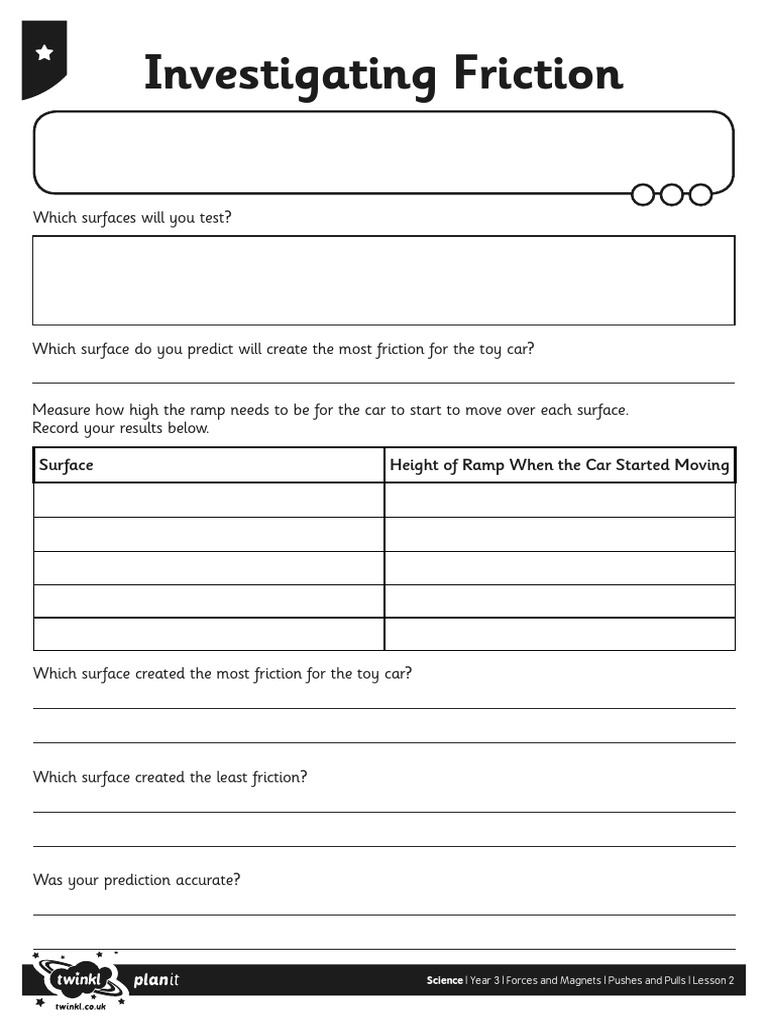 Activity Sheet Investigating Friction | PDF