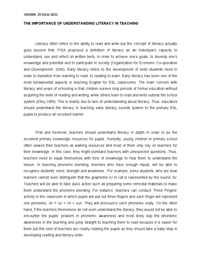 The Importance of Understanding Literacy in Teaching | PDF | Literacy ...
