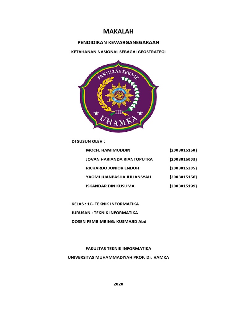 Tugas Makalah PPKN Kel. 5 TI 1C - Ketahanan Nasional Sebagai Geostrategi Indonesia | PDF