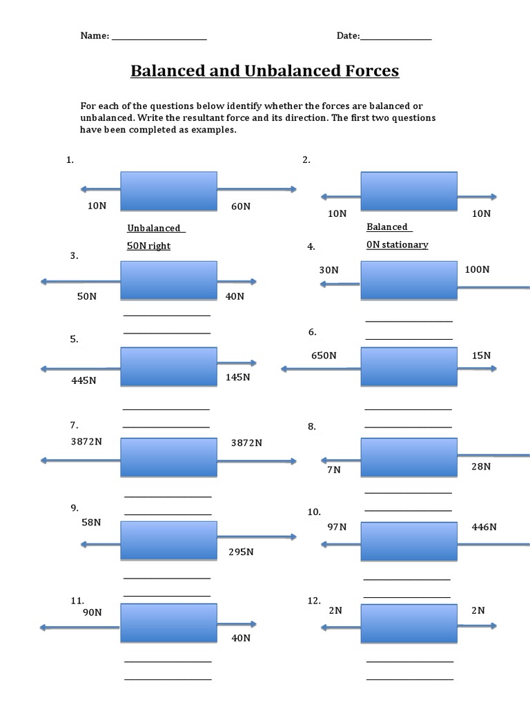 8th Grade Forces Worksheet | PDF