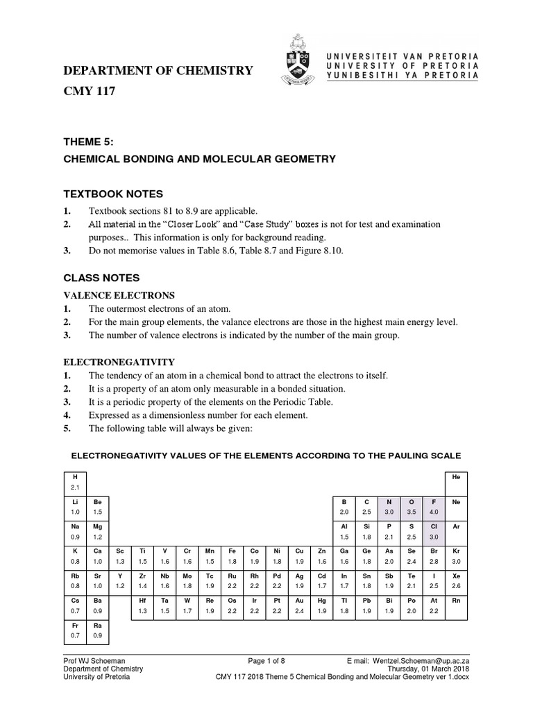 CMY 117 For VSEPR and Molecular Geometry | PDF | Ion | Chemical Polarity
