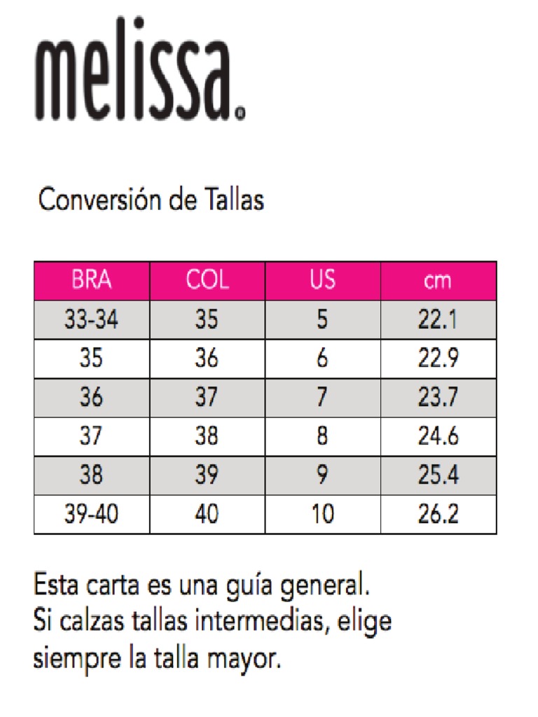Plantillas Tallas Melissa | PDF