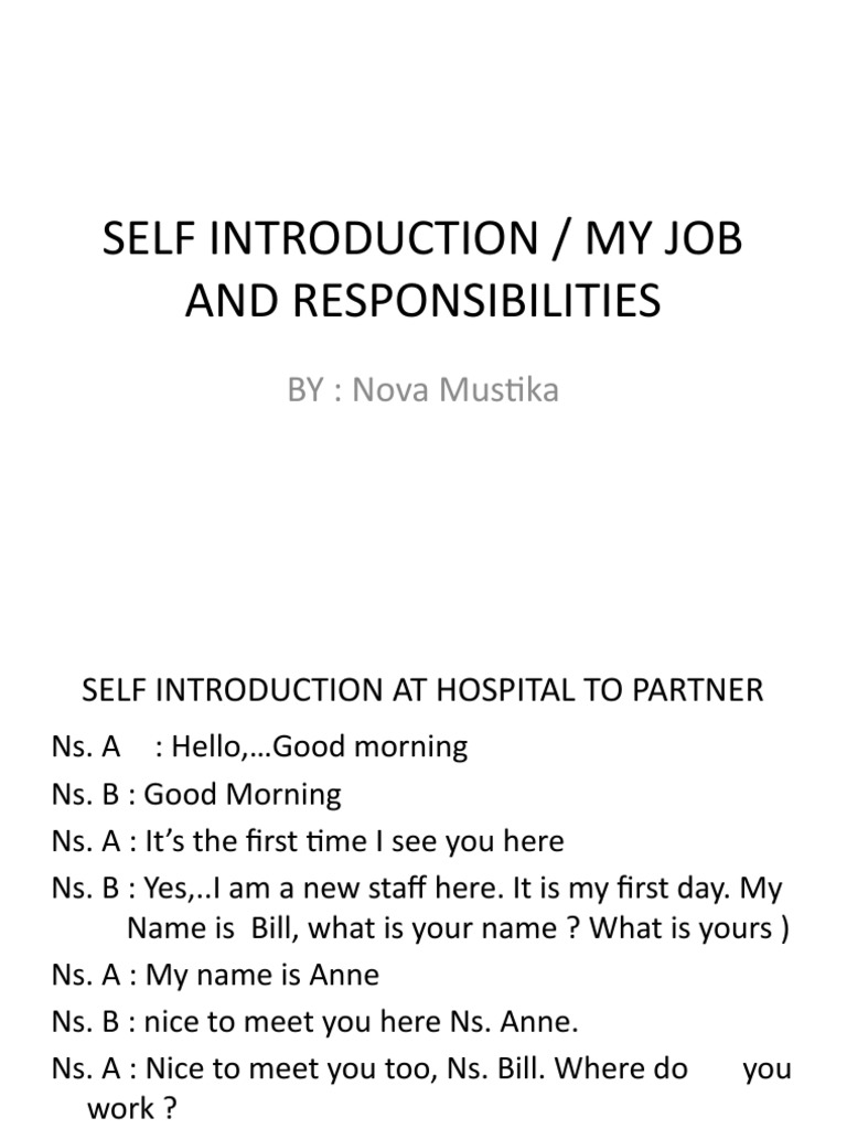 Self Introduction / My Job and Responsibilities: BY: Nova Mustika | PDF ...