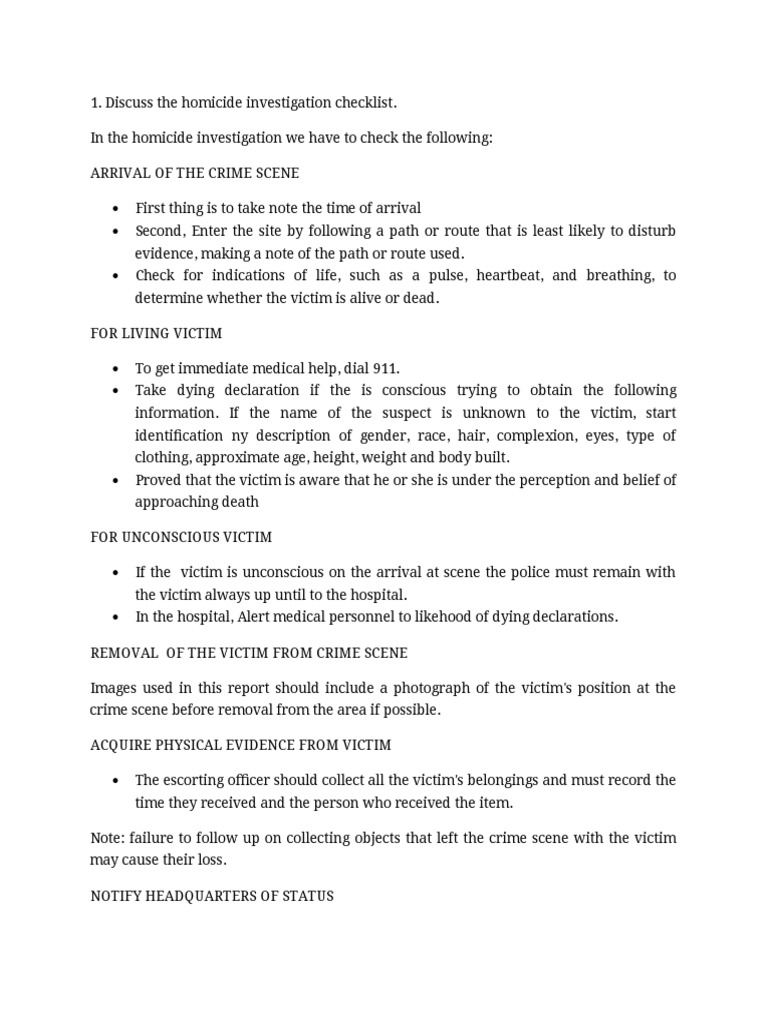 A Comprehensive Guide to Homicide Investigation Checklists, Police ...