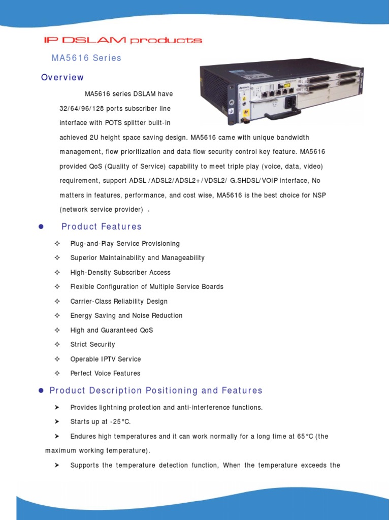 MA5616 Series: Product Features | PDF | Ip Address | Computer Science