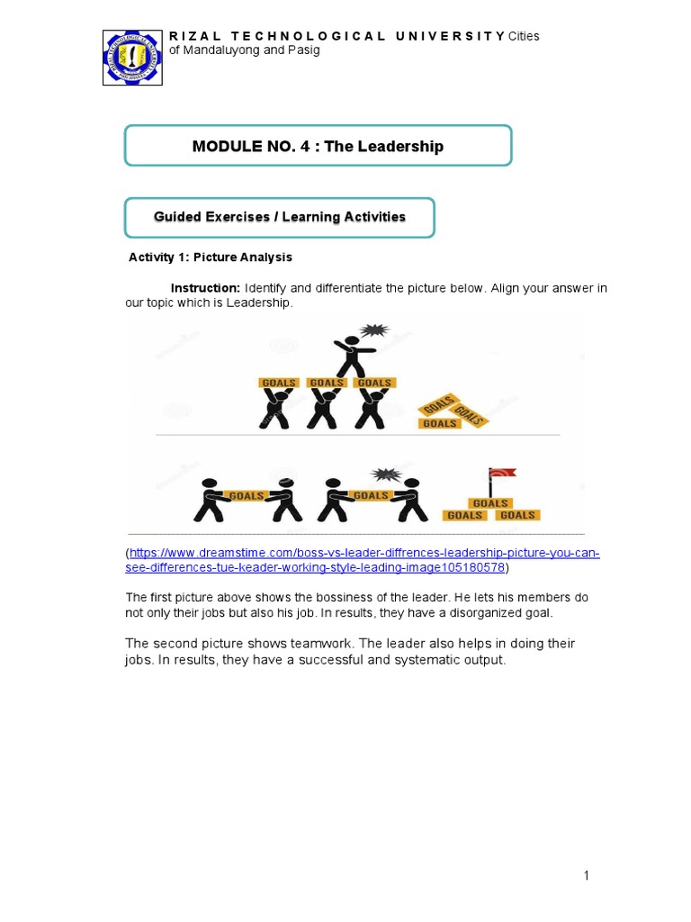 MODULE NO. 4: The Leadership: Guided Exercises / Learning Activities ...