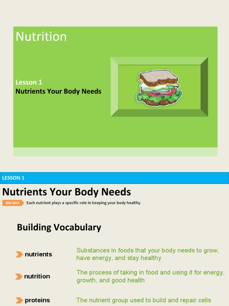 Nutrition: Lesson 1 | PDF | Fat | Nutrients