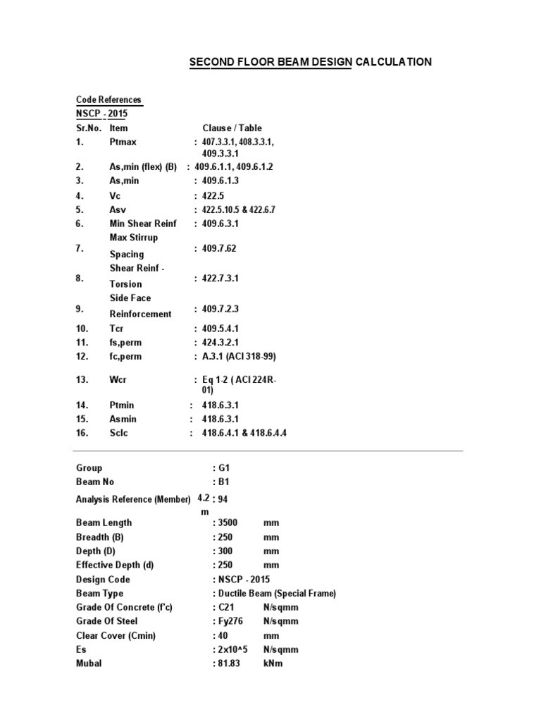 Second Floor Beam Design Calculation | PDF | Bending | Continuum Mechanics