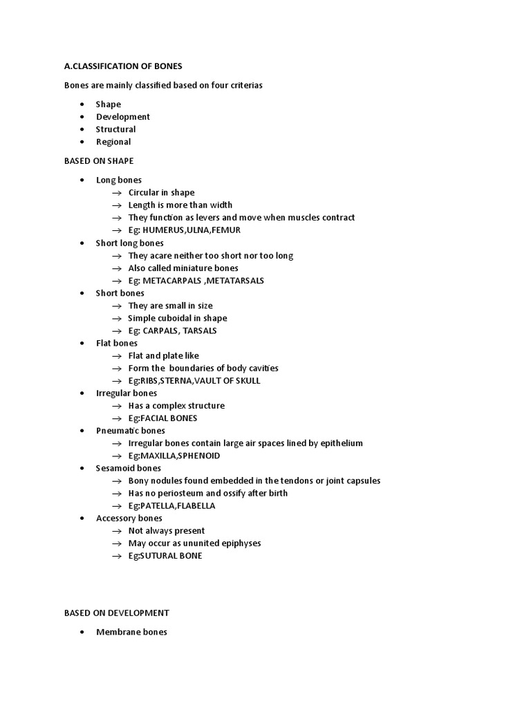 A.Classification of Bones | PDF | Bone | Skeleton