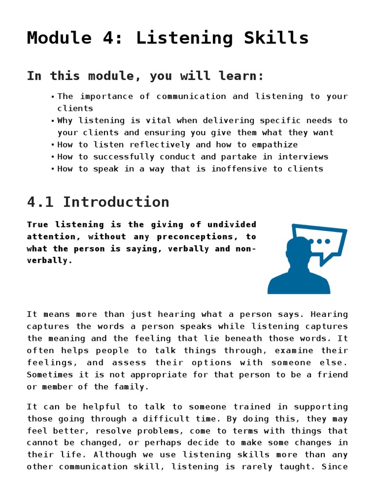 Module 4: Listening Skills: in This Module, You Will Learn | PDF ...