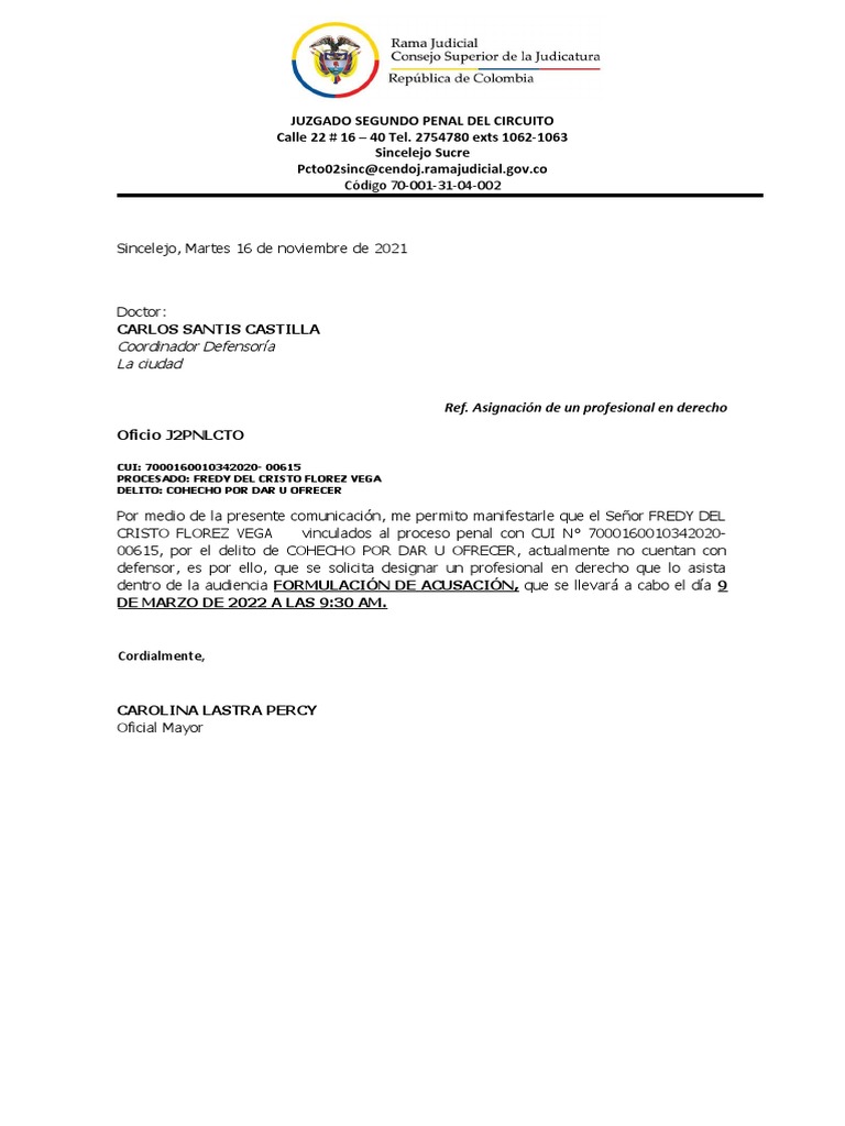 Oficio para Designar Defensor | PDF