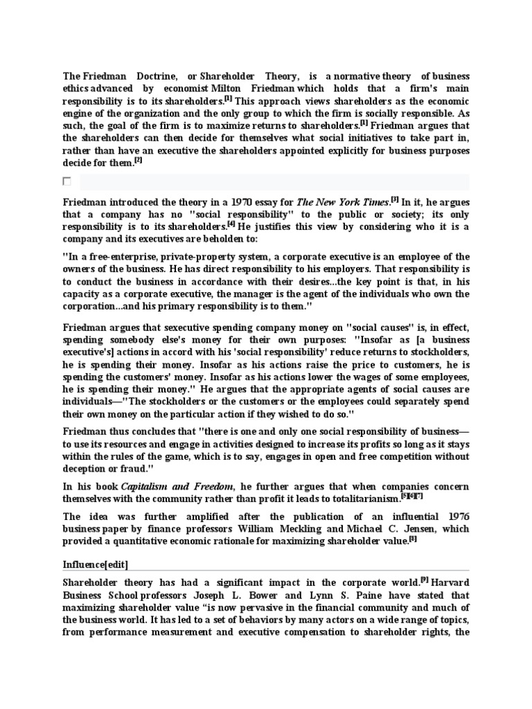 Friedman Doctrine Notes | PDF | Economies | Policy