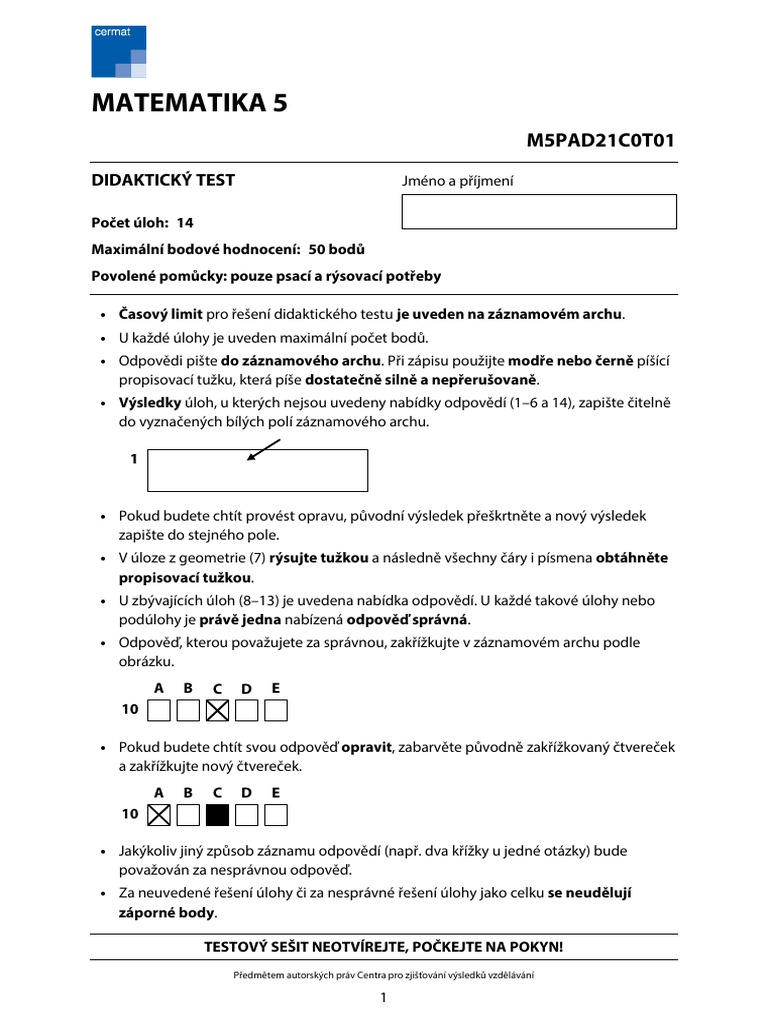 Matematika 5: Didaktický Test | PDF
