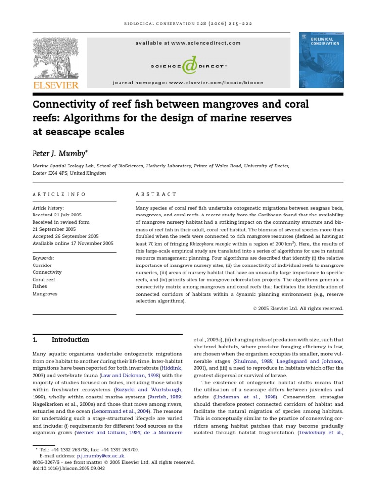 Mumby (2006) - Connectivity of Reef Fish Between Mangroves and Coral ...