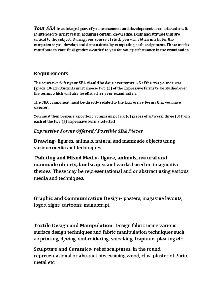 Visual Arts SBA Guidelines and Rubrics | PDF | Composition (Visual Arts ...