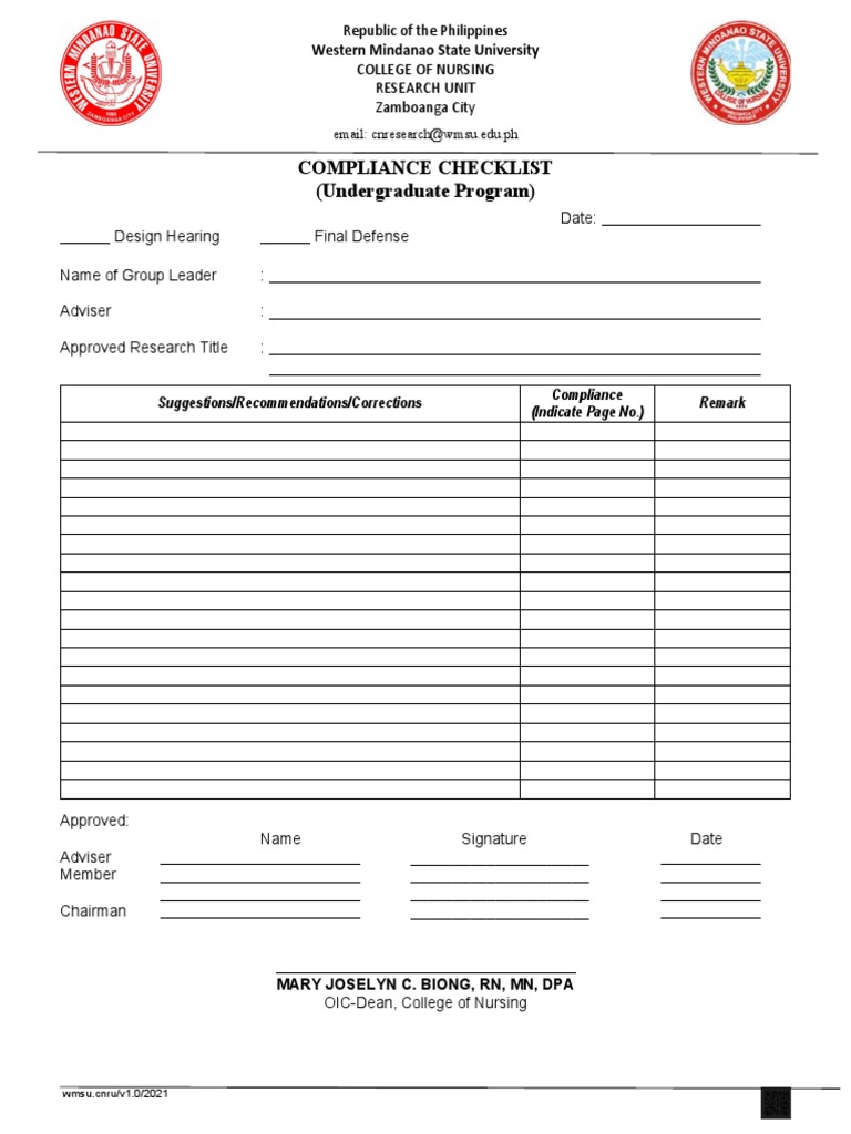 Compliance Checklist (Undergraduate Program) | PDF