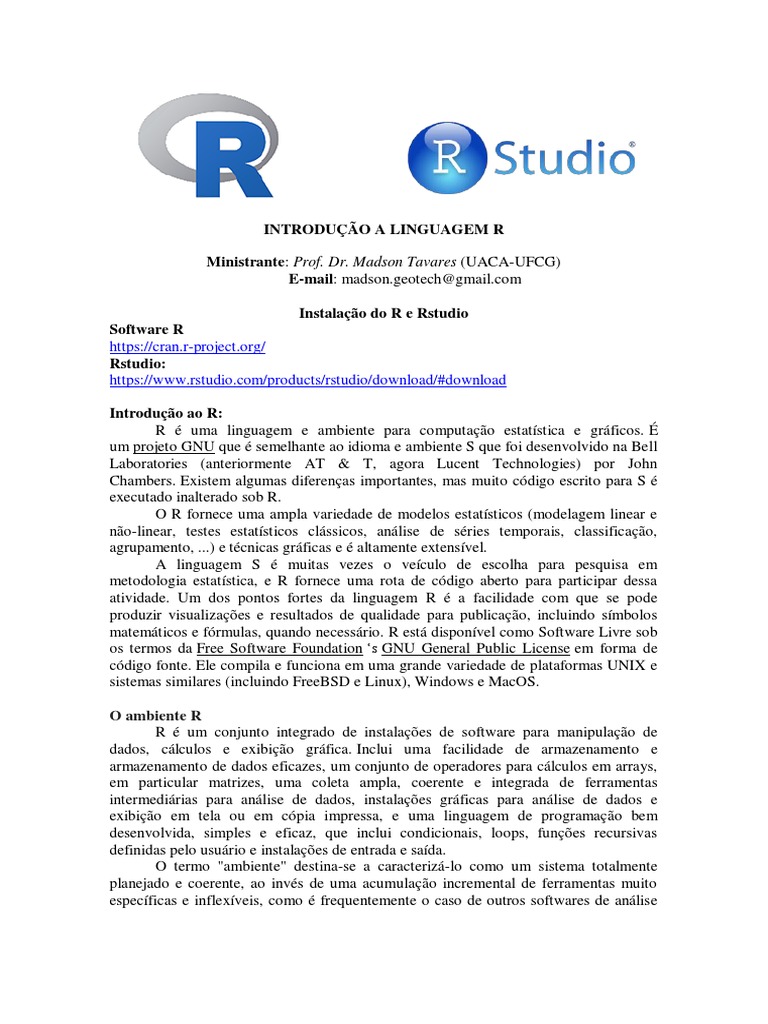 Introdução A Linguagem R | PDF | R (linguagem de programação ...