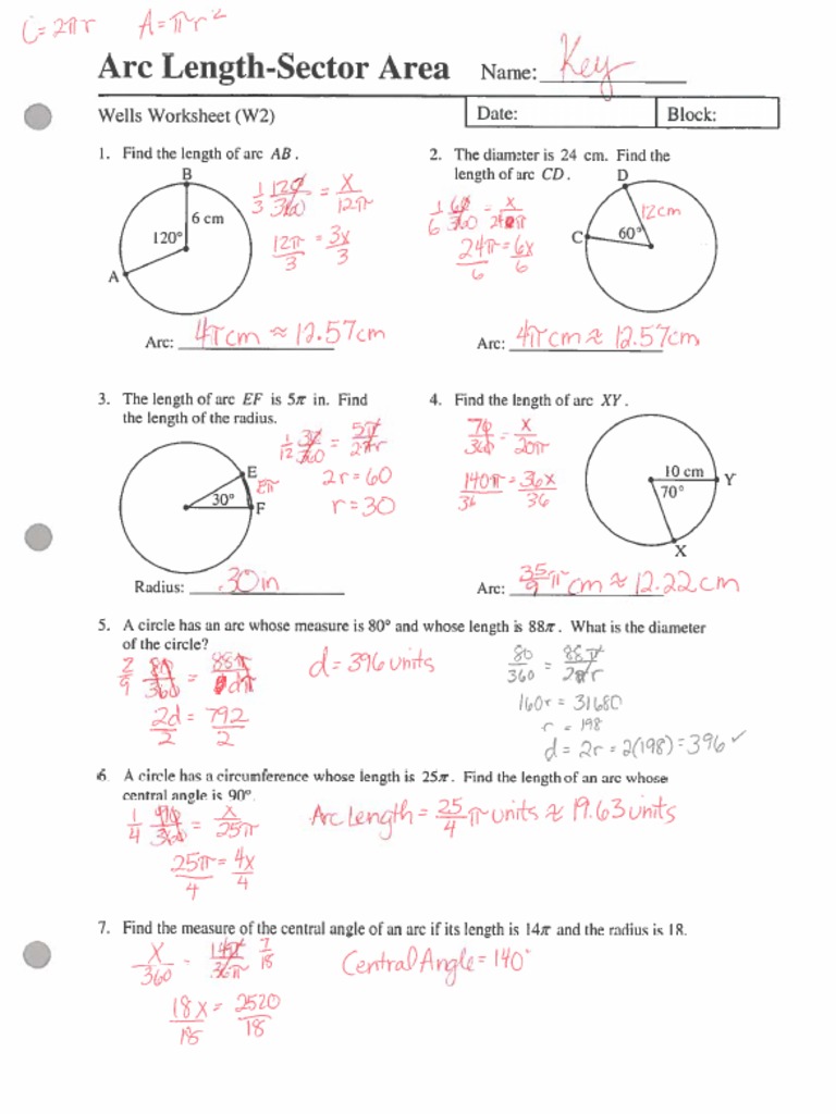 Arc Lenth Sector Area Practice ANSWERS | PDF