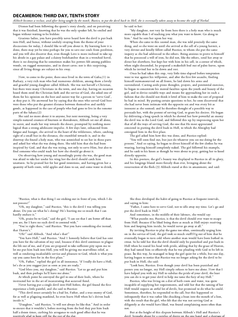 The Decameron - 3rd Day - 10th Story | PDF | Hell | Devil