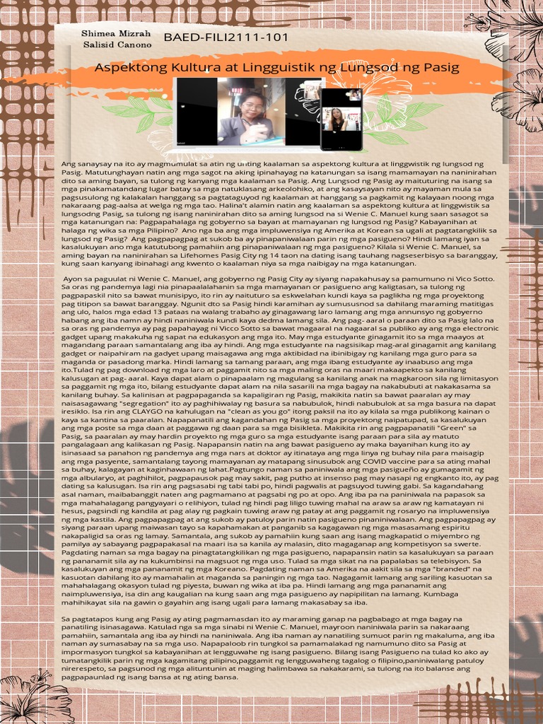 Sanaysay Na Panayam Shimea Mizrah Salisid Canono | PDF