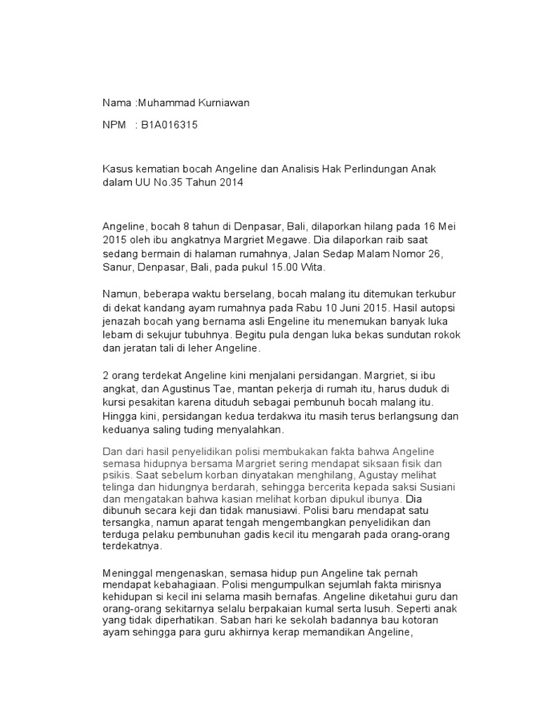 Analisis Hak Anak Dalam Kasus Angeline | PDF