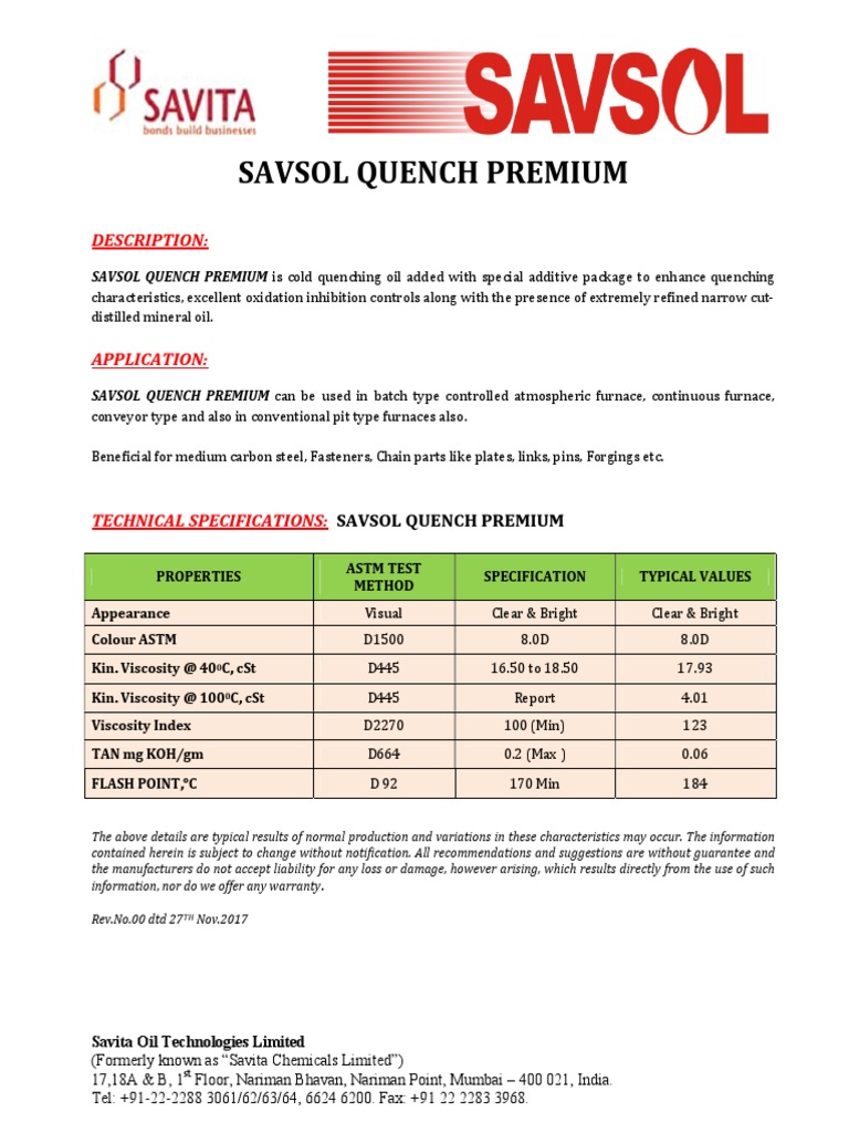 Savsol Quench Premium Data Sheet | PDF | Science & Mathematics