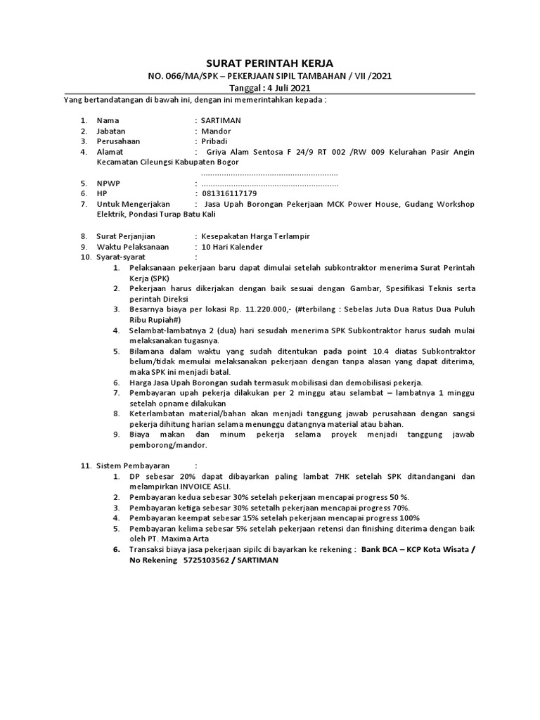 SPK - Pekerjaan Sipil Tambahan | PDF