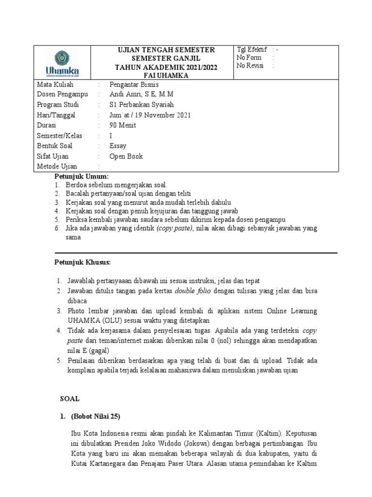 UTS Pengantar Bisnis FAI UHAMKA | PDF