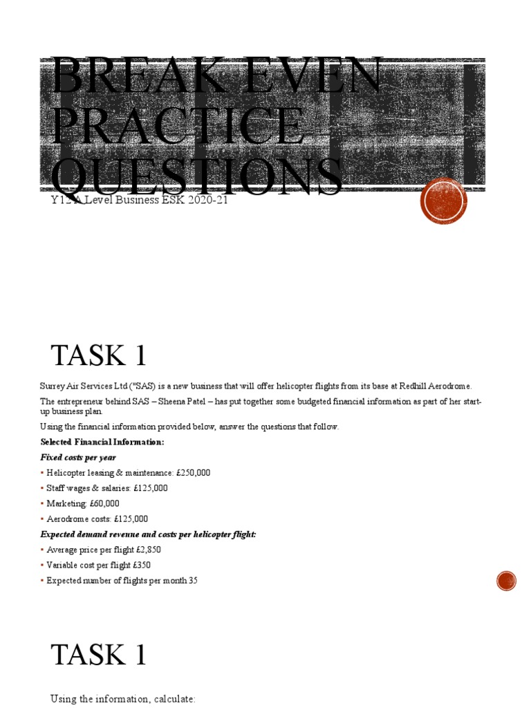 Break Even Practice Questions | PDF | Income Statement | Microeconomics