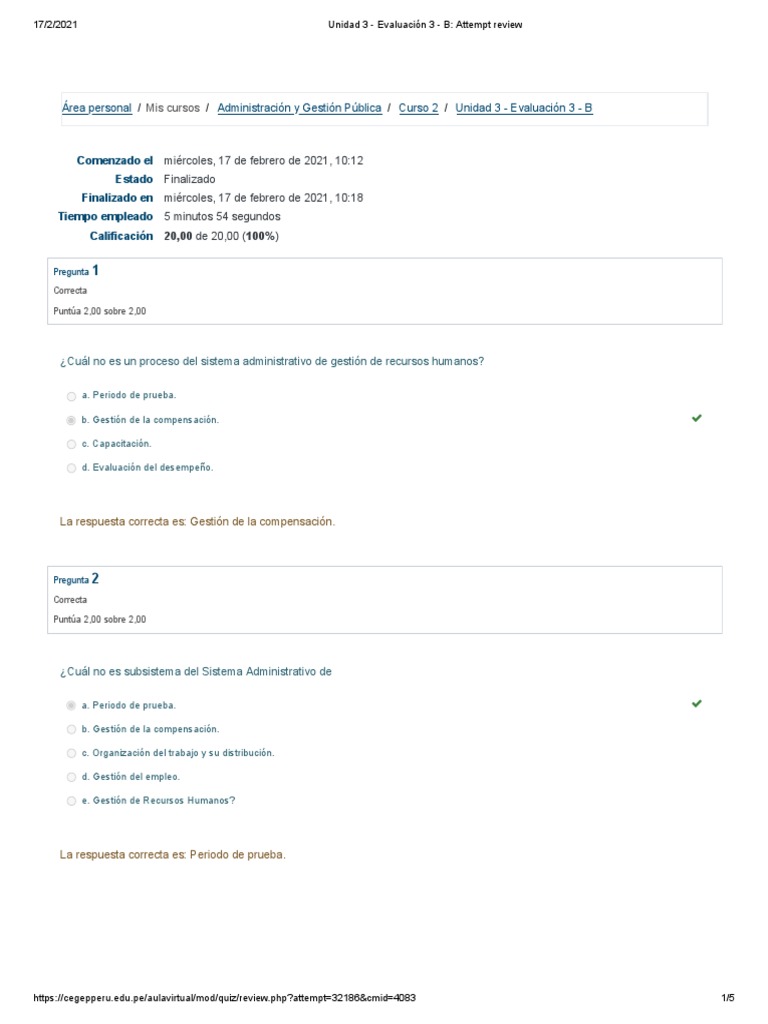 Unidad 3 Evaluación 3 B Attempt Review2 Pdf Gestión De Recursos Humanos Business