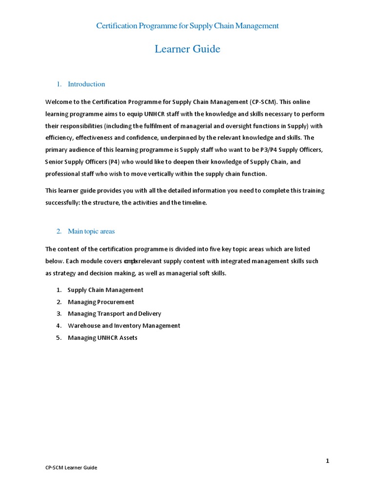 Learner Guide: Certification Programme For Supply Chain Management ...
