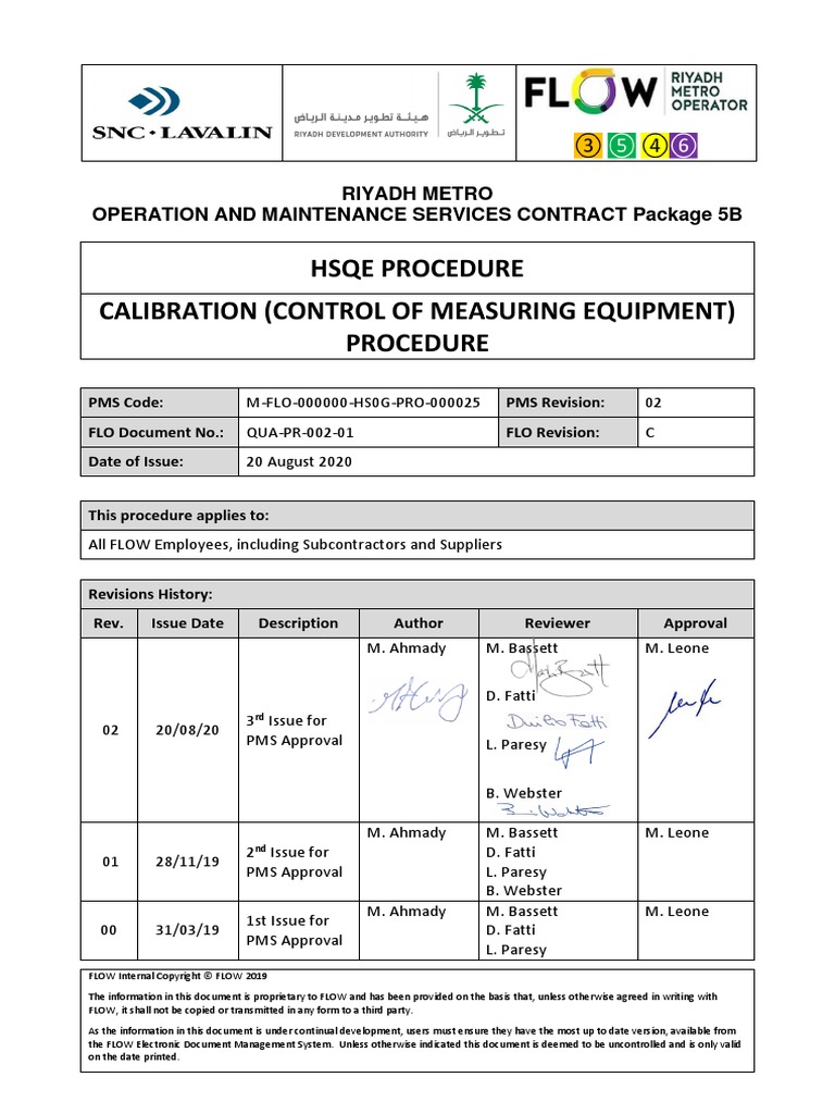 QUA-PR-002-01 C Calibration Procedure | PDF | Calibration | Verification And Validation