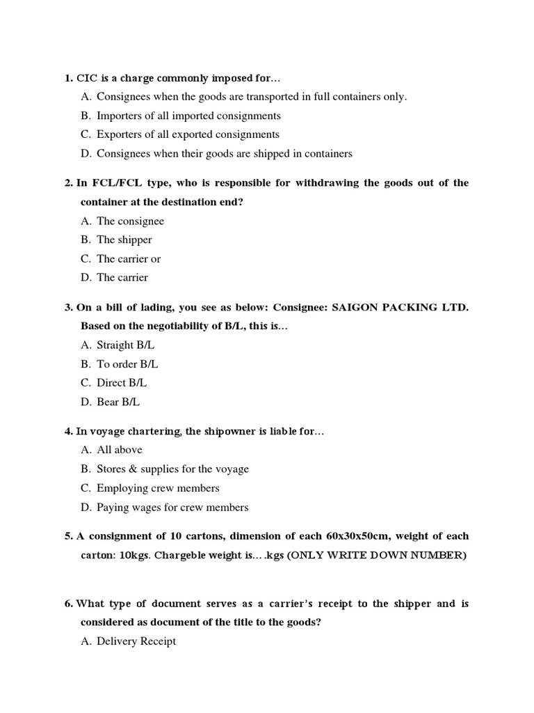 Understanding Key Shipping Terms: A Comprehensive Multiple Choice Quiz ...