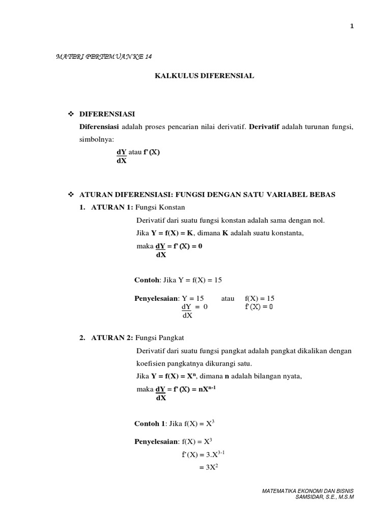 Materi Pertemuan 14 MTK Eko Dan Bisnis | PDF