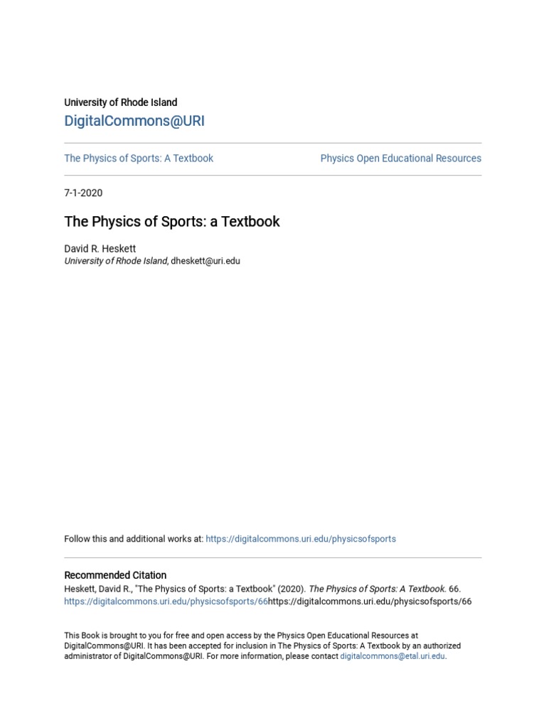 The Physics of Sports Textbook | PDF | Velocity | Acceleration