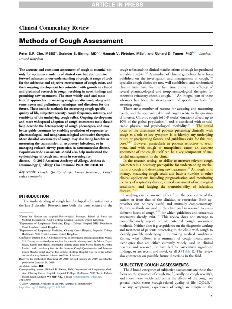 Advances in Cough Assessment Methods | PDF | Cough | Electromyography