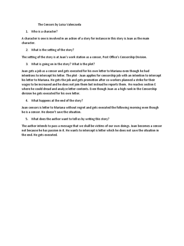 The Censors by Luisa Valenzuela | PDF