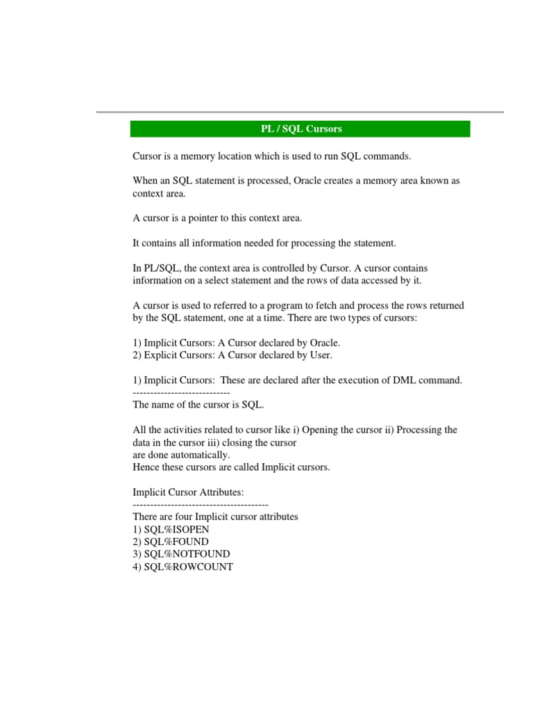 CURSORS | PDF | Pl/Sql | Boolean Data Type