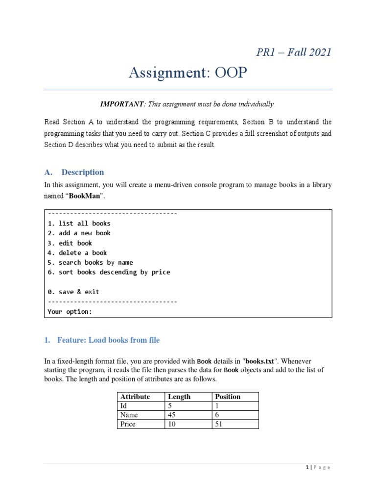 Assignment: OOP: PR1 - Fall 2021 | PDF | Parameter (Computer Programming) | Programming