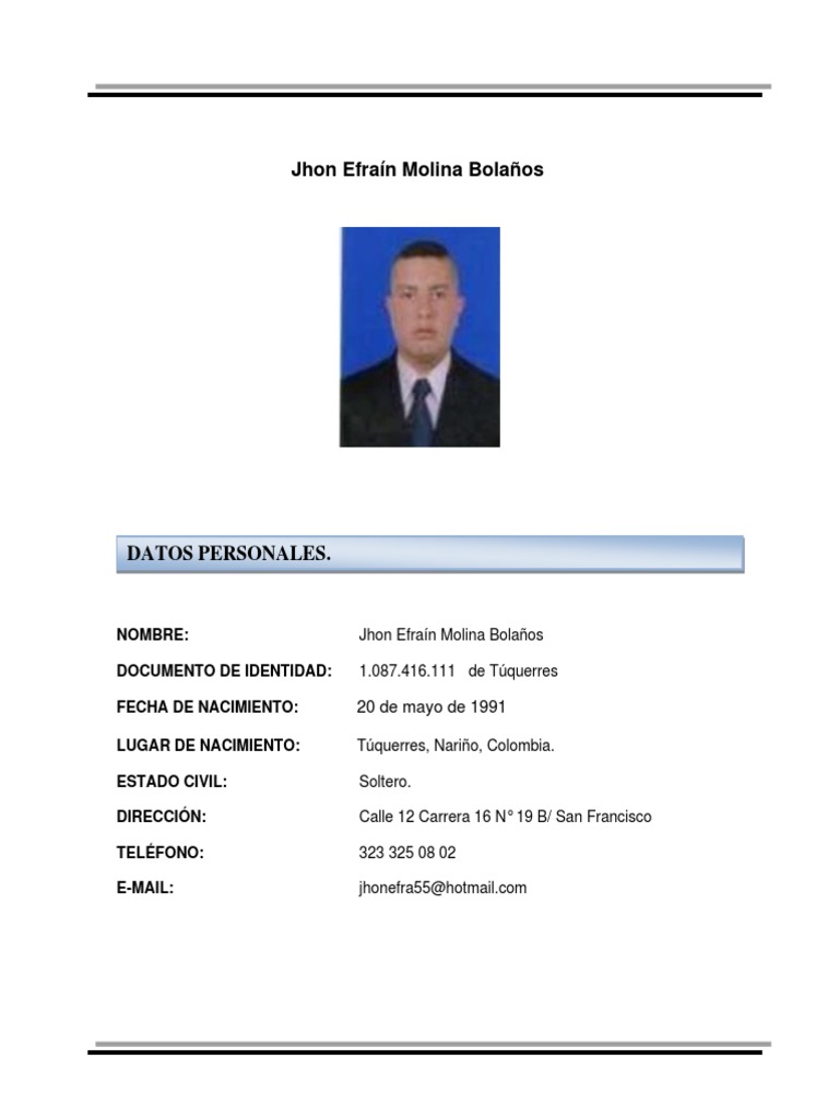 Hoja de Vida Jhon Molina Actualizada | PDF