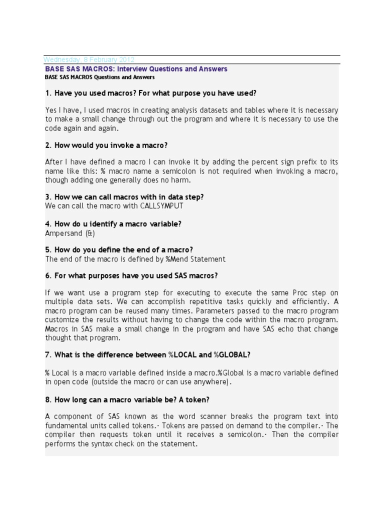 SAS Macro Interview Guide | PDF | Parameter (Computer Programming) | Sas (Software)