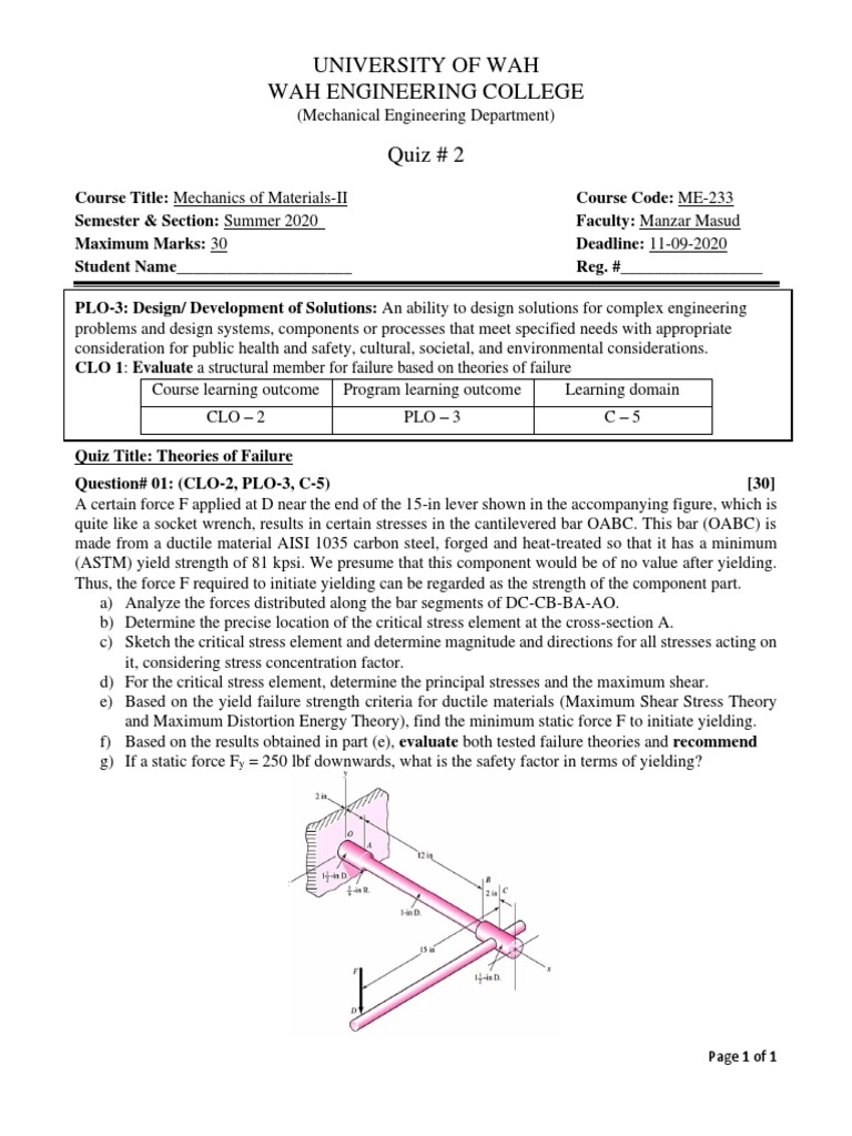 Quiz-2 - MOM-II - Summer 2020 - Theories of Failure | Download Free PDF ...