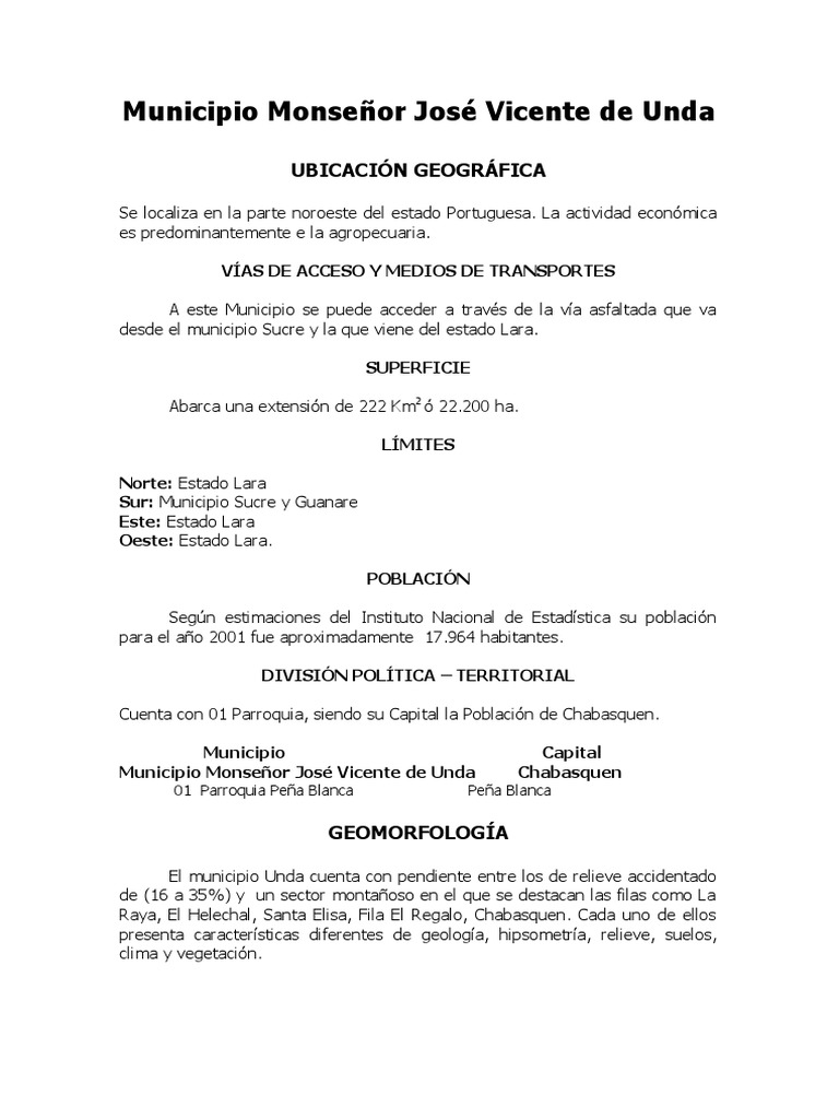 Municipio Monseñor José Vicente de Unda | PDF | Río | Geografía Física