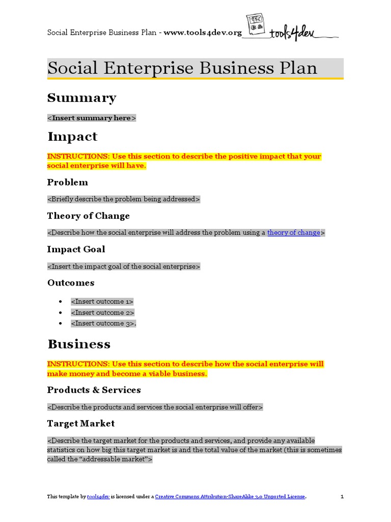 Social Enterprise Business Plan: Impact | PDF