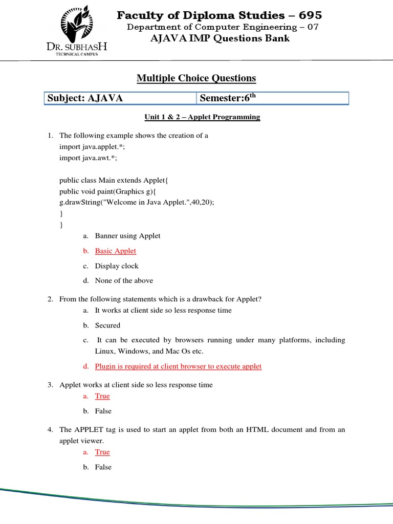 22517-Mcq-Advance Java MCQ | Download Free PDF | Computer Programming | Software