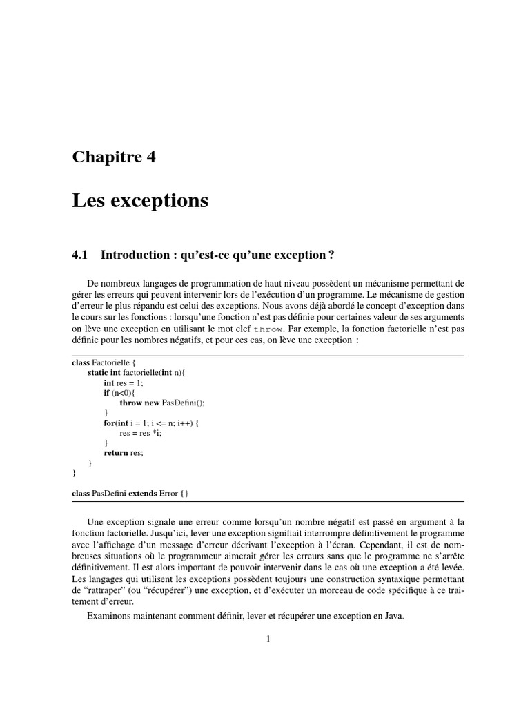 Cours Exceptions | PDF | Java (Langage de programmation ...